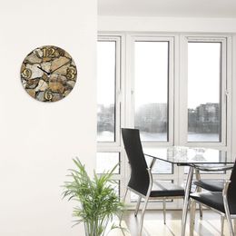 Wanduhr Artland, B:30cm H:30cm T:1,8cm, beige, Wohnzimmer, Wanduhren, "Braune Steinwand", wahlweise mit Quarz- oder Funkuhrwerk, lautlos ohne