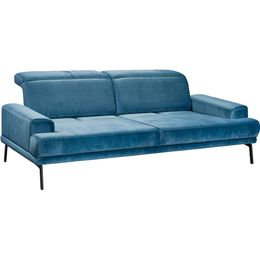 3-Sitzer Musterring, B:228cm H:79cm T:130cm, blau, 100% Polyester, Sofas, "MR 4580", inkl. Kopf- und Sitztiefenverstellung, Fu&szlig; schwarz, B228 x T103