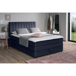 Boxspringbett Alina, B:151cm L:212cm, blau, Feinstruktur TRA (100% Polyester), Jugendzimmer, Komplettbetten, "Marvin", inklusive Bettkasten und