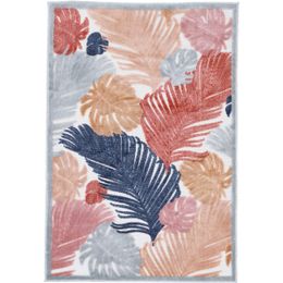 Teppich CarpetFine, B:200cm H:4mm L:290cm, bunt, Polypropylen, Wohnzimmer, Teppiche, "Deja 104", robustes Flachgewebe, Floral Palmenbl&auml;tter, In- und