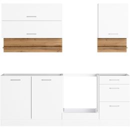 K&uuml;chenzeile KOCHSTATION, B:210cm H:200cm T:60cm, wei&szlig;, Komplettk&uuml;chen-Sets, "KS-Milan", 210 cm breit, robuste Metallausz&uuml;ge, viel Stauraum