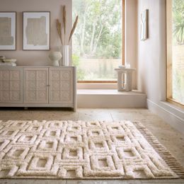 Wollteppich FLAIR RUGS, B:160cm H:5mm L:230cm, beige, Wolle, Wohnzimmer, Teppiche, "Greek Key", Shaggy Wolle