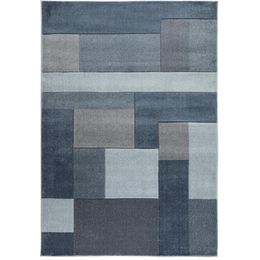 Teppich FLAIR RUGS, B:120cm H:12mm L:170cm, blau, Kunstfaser, Wohnzimmer, Teppiche, "Cosmos mit Hoch-Tief-Effekt", Patchwork Design, mehrfarbig,
