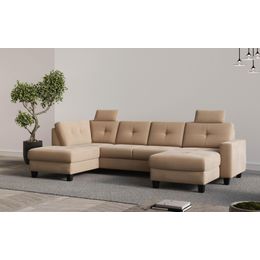Wohnlandschaft Places of Style, B:304cm H:91cm T:170cm, braun, 100% Polyester, Sofas, "Varese", wahlweise mit Bettfunktion und Bettkasten
