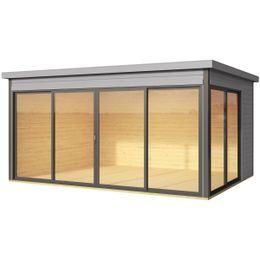 Gartenhaus Lasita Maja, grau, Holzwerkstoff, Gartenh&auml;user, "DOMEO 4 LICHTGRAU/ANTHRAZIT", Fundamentmass 4180 x 3219, Lichtgrau
