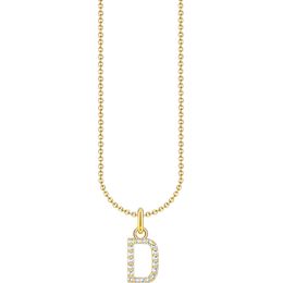 Thomas Sabo Damen Kette mit Anhänger "Buchstabe", 45, D, Silber 925 (recycelt), gold, Silber 925 (recycelt), Halsketten, mit Zirkonia (synth.)