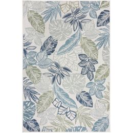 Teppich FLAIR RUGS, B:200cm H:4mm L:290cm, blau, Polypropylen, Wohnzimmer, Teppiche, "Bella Leaf", Bella Leaf Indoor & Outdoor-Teppich