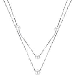 Firetti Damen Kette mit Anhänger "Schmuck Geschenk Edelstahl Halsschmuck Halskette Layer doppelreihig", Edelstahl Perlen, L: 44,5, silber, Edelstahl,
