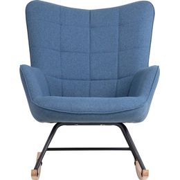 Schaukelstuhl ByLiving, B:72cm H:92cm, blau, 100% Polyester, Wohnzimmer, Stühle, "Richie", moderne Metallbeine mit Holzkufe, in Webstoff oder Cord