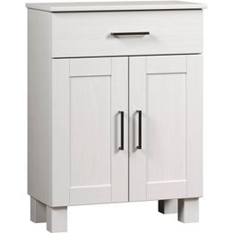 Unterschrank Welltime, B:60cm H:80cm T:30cm, wei&szlig;, Badezimmer, Schr&auml;nke, "Ulea", Badkommode aus Massivholz mit breitem Schubfach - (B/T/H) 60/30/80 cm