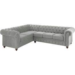 Chesterfield-Sofa Home Affaire, B:255cm H:74cm T:214cm, grau, Samtoptik (100% Polyester);Samtoptik (100% Polyester);Luxus-Microfaser Lederoptik (100%