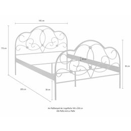 Metallbett Home Affaire, L:205cm, schwarz, Betten, "TOPSELLER", mit aufwendiger Verzierung, romantischer Stil