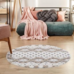 Hochflor-Teppich Carpet City, H:20mm Ø:160cm, grau, Polypropylen, Teppiche, "Focus 3050", Boho-Teppich, Hochtief-Muster/ 3D-Effekt, für Wohnzimmer,