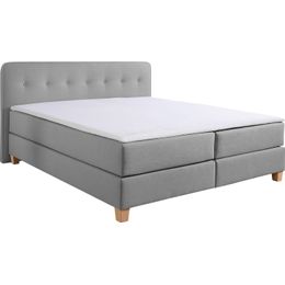 Boxspringbett Home Affaire, B:173cm L:207cm, grau, Struktur fein (100% Polyester);Samtstoff (100% Polyester), Komplettbetten, "Fargo", inkl. Topper,