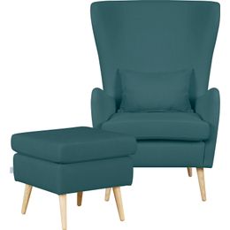 Sessel Home Affaire, B:76cm H:109cm T:85cm, blau, Struktur Hahnentritt (67% Polypropylen, 33% Polyester);Samtoptik (100% Polyester);Fellimitat (100%