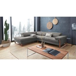 Ecksofa W.Schillig, B:281cm H:71cm T:230cm, grau, Flachgewebe S22 (100% Polyester);Stoff S37 (100% Polyester);Longlife Xtra-Leder Z59: Glattleder mit