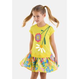 DENOKIDS Mädchen Sommerkleid "Flower Garden", gelb, Gr. 104, geblümt, Jersey, 100% Baumwolle, Kleider, mit Blumen-Aufdruck