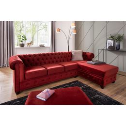 Chesterfield-Sofa Home Affaire, B:255cm H:72cm T:171cm, rot, Sofas, "New Castle L-Form", hochwertige Knopfheftung in Chesterfield-Design, B/T/H: