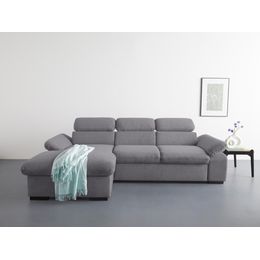 Ecksofa COTTA, B:250cm H:73cm T:165cm, grau, 90% Polyester, 10% Polyamid, Wohnzimmer, Sofas, "Lola L-Form mit Kopfteilfunktion & Hocker", wahlweise