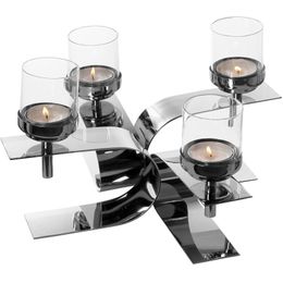 Fink Kerzenhalter "PASSIONA, Adventsleuchter", B/H/T: 42cm x 23,5cm x 42cm, silber, Kerzenhalter, Teelichthalter mit Glaseinsatz, 4-flammig