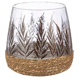 Gilde Teelichthalter "Kerzenhalter Greenery", B/H/T: 20cm, beige, Kerzenhalter, Teelichtleuchter, 1-flammig, aus Glas, H&ouml;he ca. 20 cm