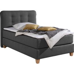 Boxspringbett Home Affaire, B:138cm L:209cm, grau, Komplettbetten, inklusive Komfortschaum-Topper