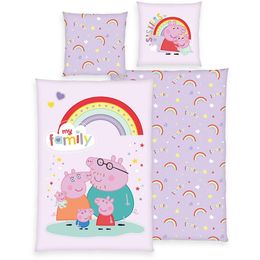 Wendebettw&auml;sche Peppa Pig "Peppa Pig", bunt, B/L: 135cm x 200cm, 1 Stk., 1 Stk., Flanell, B/L: 80cm x 80cm, 2 Stk., Flanell, Obermaterial: 100% Baumwolle, Bettw&auml;sche, Wendebettw&auml;sche, mit fr&ouml;hlichem Design