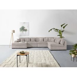 Wohnlandschaft Home Affaire, B:390cm H:86cm T:190cm, beige, 100% Polyester, Sofas, "Skara U-Form", Lounge-Sofa mit Federkernpolsterung, in vielen