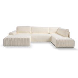 Wohnlandschaft WERK2, B:325cm H:85cm T:190cm, beige, 100% Polyester, Sofas, "Rotterdam-U, U-Form, in kuschelweichem Cord oder Breitcord", Design Sofa