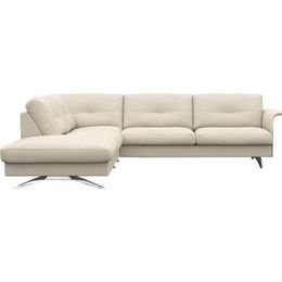 Ecksofa FLEXLUX, B:268cm H:81cm T:224cm, weiß, 100% Echteder, Wohnzimmer, Sofas, "Glow, super bequem durch hochwertigem Sitzaufbau mit Federkern,
