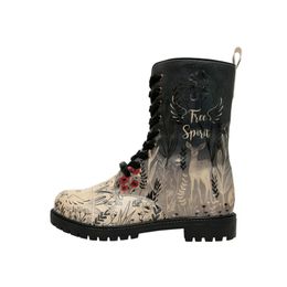 DOGO Damen Schnürboots "Zipsy High-Top Boots Owls Family Damen Stiefeletten", Gr. 38, blau, Lederimitat, Schuhe, Handgefertigt
