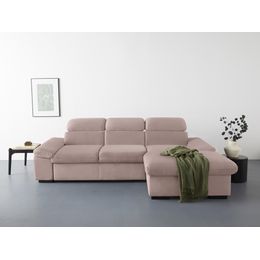 Ecksofa COTTA, B:250cm H:73cm T:165cm, braun, 100% Polyester, Wohnzimmer, Sofas, "Lola L-Form mit Kopfteilfunktion & Hocker", wahlweise mit