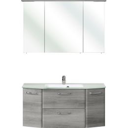 Badm&ouml;bel-Set SAPHIR, grau, Kastenm&ouml;bel-Sets, "Quickset 2-teilig, Glaswaschtisch mit LED-Spiegelschrank, 115 cm breit", Badezimmer Set inkl.