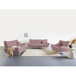 Polstergarnitur Home Affaire, H:80cm T:82cm, rosa, Sitzmöbel-Sets, "Basta", Komfortable Wellenunterfederung