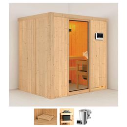 Karibu Sauna "Finja", Bio-Kombiofen, externe Steuerung, 3,6 kW, beige, Saunen, 3,6-kW-Bio-Plug & Play Ofen mit externer Steuerung