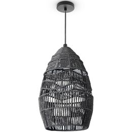 Paco Home Pendelleuchte "VILLA", Ø 20cm H: 35cm, schwarz, Esszimmer, Leuchten, Hängeleuchte LED Esstisch Lampe Boho Papier E27 Natur
