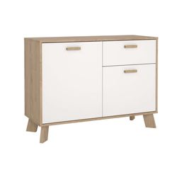 Sideboard Andas, B:98,7cm H:73cm T:39,1cm, wei&szlig;, Spanplatte, Wohnzimmer, Sideboards, "Ikast, Stauraum, Schubladenschrank, Aufbewahrung", 2 T&uuml;ren und