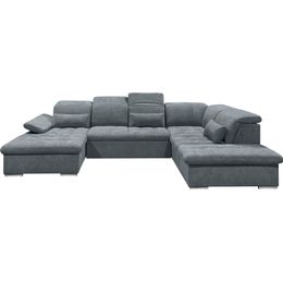 Wohnlandschaft, B:340cm H:104cm T:240cm, grau, ED EXCITING DESIGN, 95% Polyester, 5% Nylon, Sofas, "Wayne U-Form mit Bettfunktion, Bettkasten", Arm-