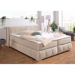 Boxspringbett Home Affaire, B:167cm L:225cm, beige, Samtoptik (100% Polyester);Bezug der Spiegelfläche Matratzendrell aus 100% Polyester;Struktur