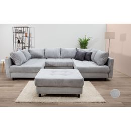 Wohnlandschaft Collection AB, B:298cm H:44cm T:184cm, grau, 100%Polyester, Sofas, "Toni U-Form, B: 298 cm", mit Hocker & 3 Zierkissen, Federkern