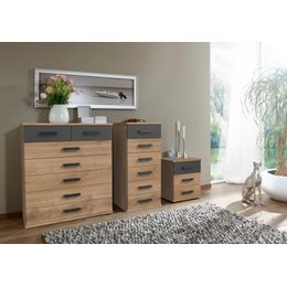 Nachtkommode wimex, B:46cm H:55cm T:40cmplankeneiche nachbildung, absetzung grafit, Spanplatte, Sideboards, "Cork, 46/55/40cm, Nachtschrank Made in