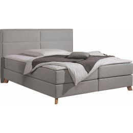 Boxspringbett Home Affaire, B:151cm L:209cm, grau, Strukturstoff-Bezug (100% Polyester);Topperbezug 100% Polyester, Komplettbetten, "Caria", in 5