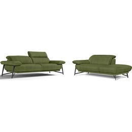 Egoitaliano Damen Sofa "Anais, Design mit hohem Sitzkomfort, Fußfarbe schattengrau", Luxus-Microfaser, Ottomane Armlehne links, grün, Sofas, Set,