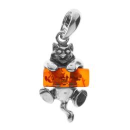 OSTSEE-SCHMUCK Damen Kettenanh&auml;nger "OSTSEE-SCHMUCK Anh&auml;nger Katze Anh&auml;nger Katze", 30 x 12mm, Silber 925 (Sterlingsilber), 2,5 g, wei&szlig;, Silber 925
