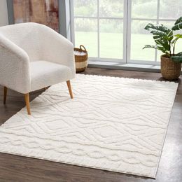 Hochflor-Teppich Carpet City, B:140cm H:20mm L:200cm, beige, Polypropylen, Teppiche, "Focus 3382", Boho-Teppich, Hochtief-Muster/ 3D-Effekt, für