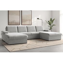 Sit & More Wohnlandschaft SIT & MORE, B:309cm H:82cm T:171cm, grau, 100% Polyester, Sofas, "Moreno U-Form, B: 309 cm", mit Armteilverstellung, optional
