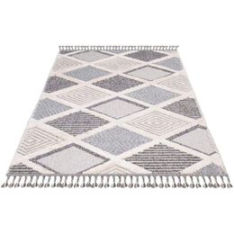 Hochflor-Teppich Carpet City, B:80cm H:20mm L:150cm, blau, Polypropylen, Teppiche, "Valencia 731", L&auml;ufer, Boho-Stil, 3D-Effekt, Raute,