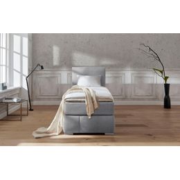 Boxspringbett Home Affaire, B:110cm L:213cm, grau, Struktur fein (100% Polyester), Komplettbetten, "Wehma", inkl. Topper in 3 verschiedenen