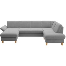 Wohnlandschaft Home Affaire, B:314cm H:90cm T:195cm, grau, 100% Polyester, Sofas, "Rochelle, U-Form", optional mit Armteilverstellung, mit
