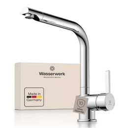 Sp&uuml;ltischarmatur WASSERWERK, B:5,7cm H:29,8cm T:25,7cm, silber, Messing, Armaturen, "WK 4, Wasserhahn, K&uuml;che, Einhebelmischer", 360 schwenkbar,
